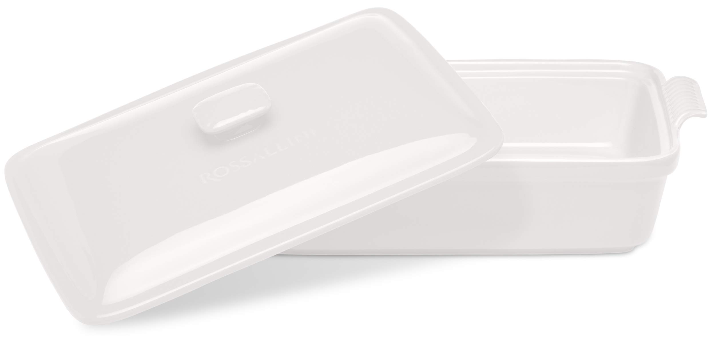 ROSSALLINI Stoneware Casserole Dish Bakeware Set with Lid, Covered Rectangular Dinnerware, Extra Large 4.23 Quart, 13 by 9 Inch, Bianco [White]