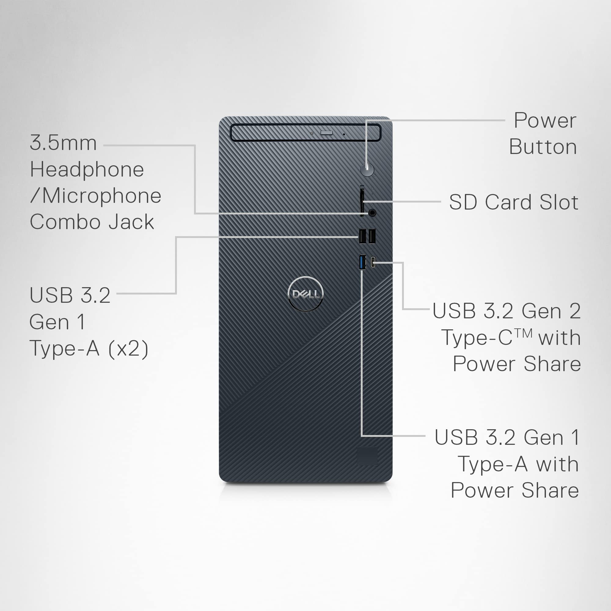 Dell Inspiron 3020 Desktop - Intel Core i7-13700, 1TB SSD + 1TB HDD, 16GB DDR4 RAM, DVD RW, Intel UHD 770 Graphics, Windows 11 Pro, 1 Year Premium Support + 6 Months Migrate - Mist Blue