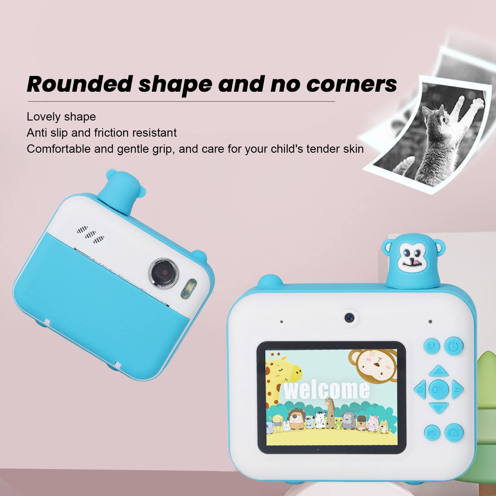 GLOGLOW Camera, HD 1080P Dual Lens 1000mAh Battery 2.4 Inch LCD Screen Kids Print Camera for Travel (Sky Blue)
