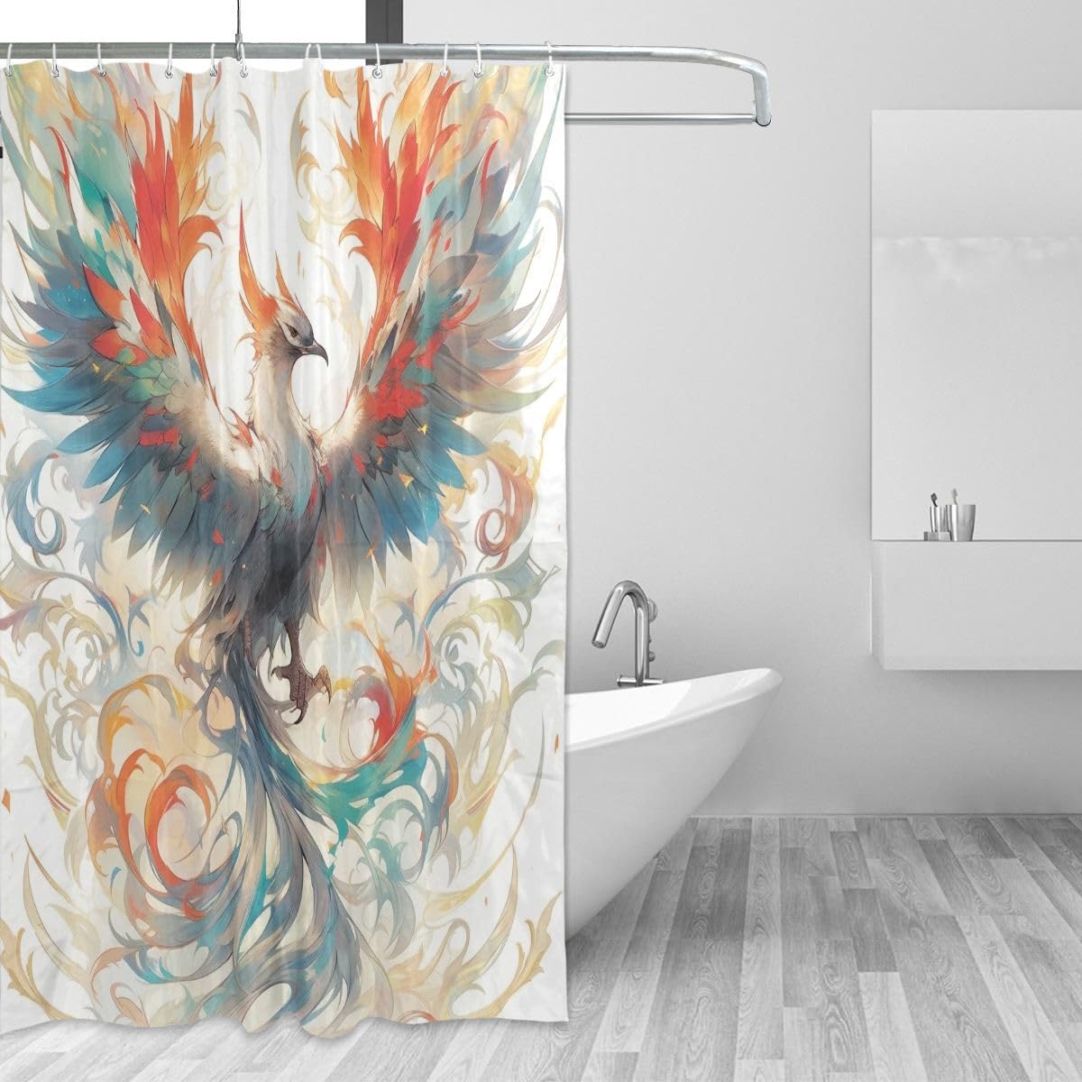 Eksed Phoenix Shower Curtain Waterproof and Fun Bathroom Decoration 72 X 72 Inches 12-Pack Hooks