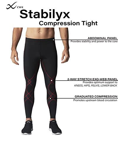 CW-X Men's Standard Stabilyx Joint Support Compression Tights, Black/Red, XX-Large