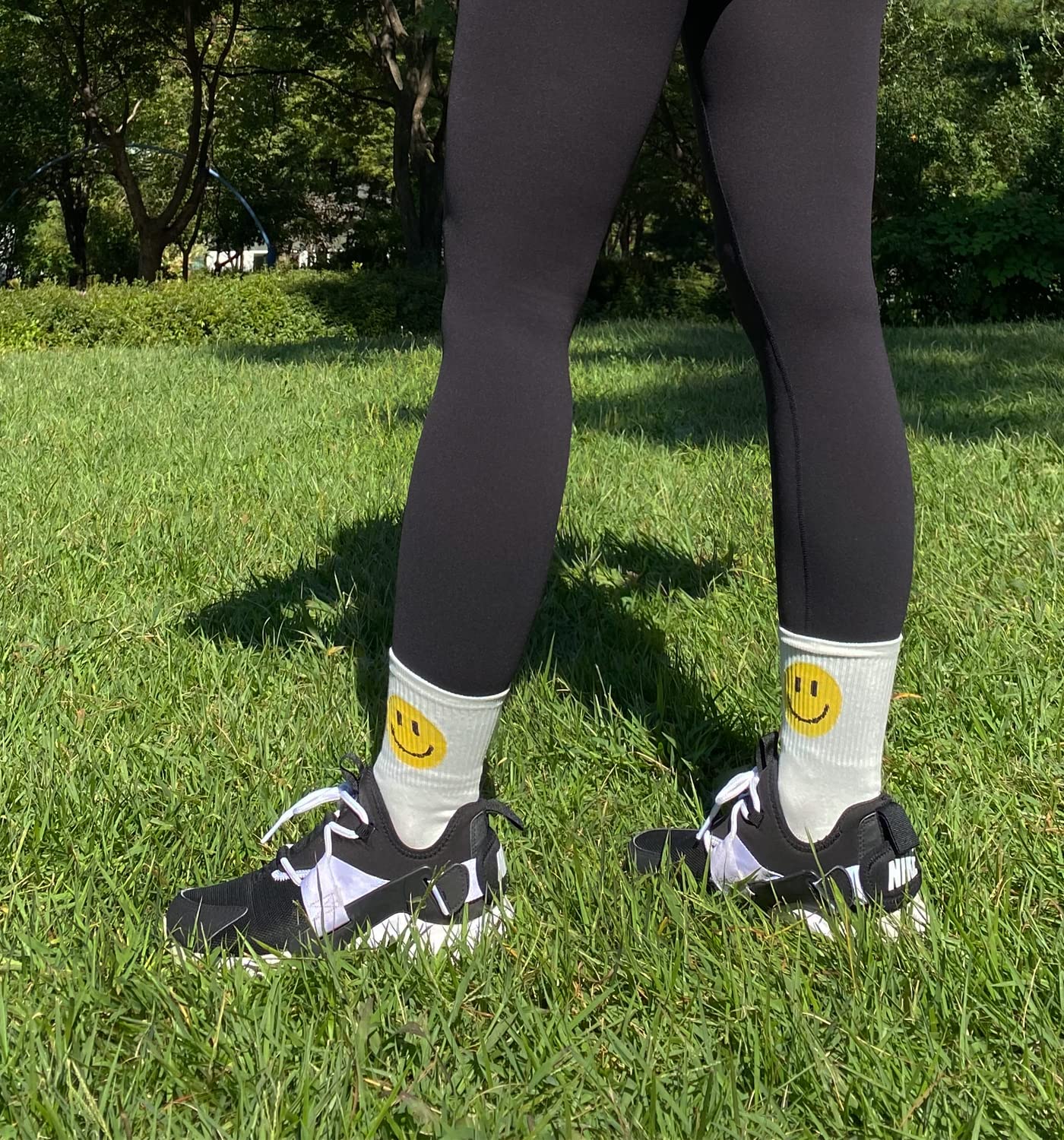 holawit Happy Face Fun Design Positive Smile Black & White Variety Crew Socks 5P Set