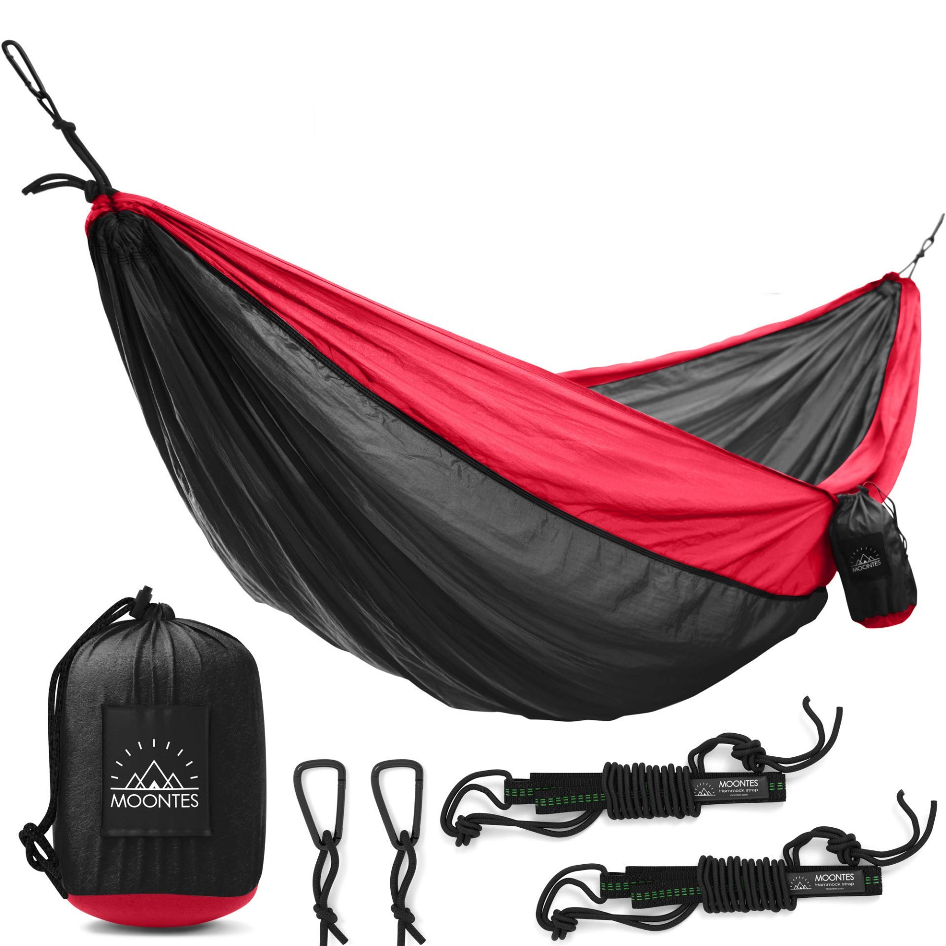 Double Camping Hammock with Straps | Lightweight Portable Nylon 2 Person Hammock for Travel, Beach, Yard, Black by Moontes (500 lbs, 118 78 inches)