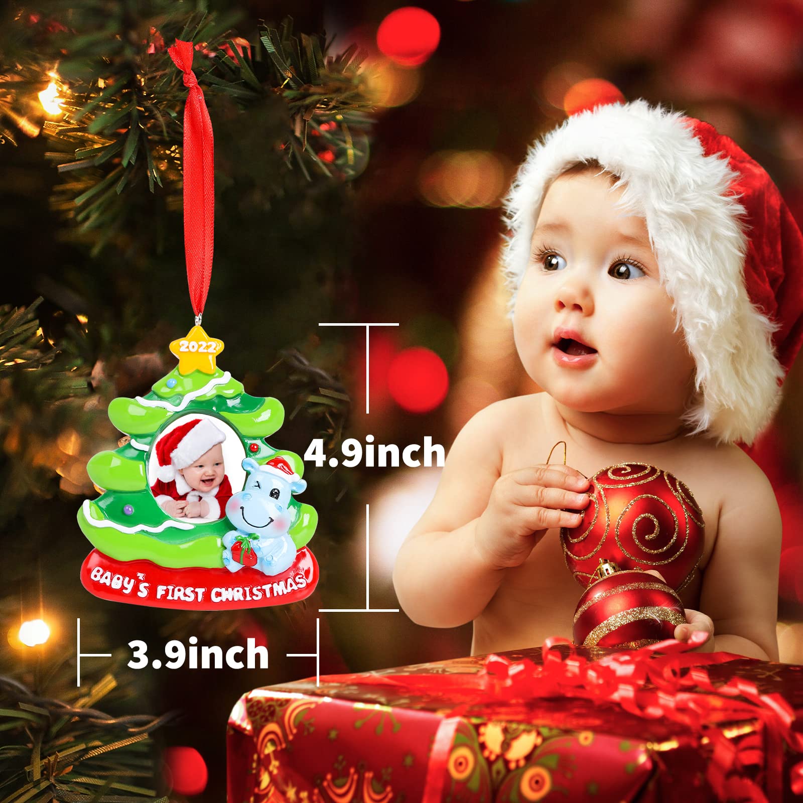 HERZOME Baby's First Christmas Picture Ornament 2022 Xmas Baby First Gift Keepsake for Newborn Baby Christmas Tree Ornament