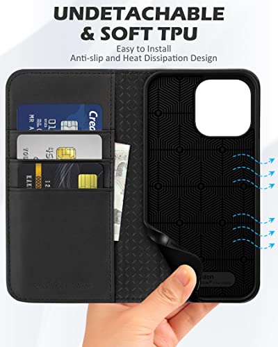 SHIELDON Case for iPhone 14 Pro Max 5G 6.7", Genuine Leather iPhone 14 Pro Max Wallet Case Flip Cover RFID Blocking Card Slots Magnetic Closure Case Compatible with iPhone 14 Pro Max 2022 - Black