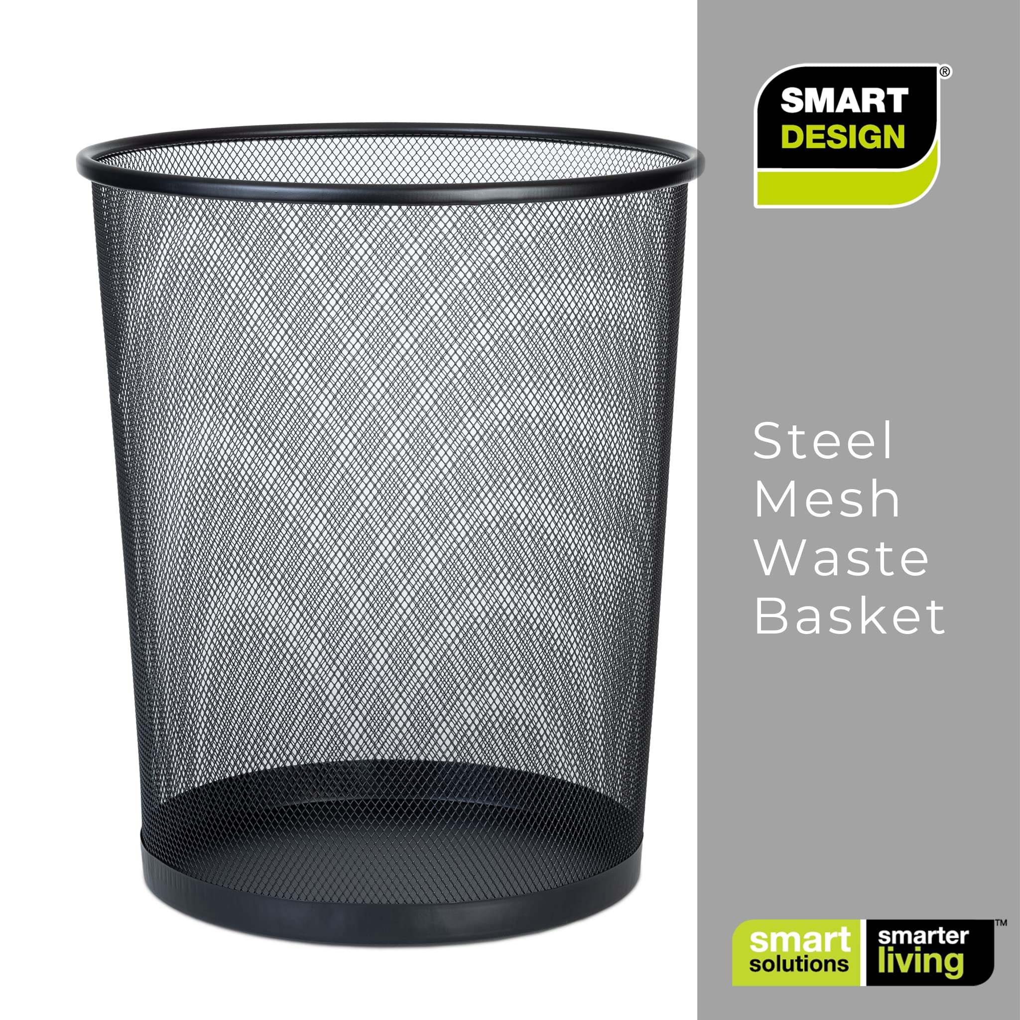 Smart Design Steel Mesh Waste Basket - Set of 12-11.75 x 13.75 Inch - Black