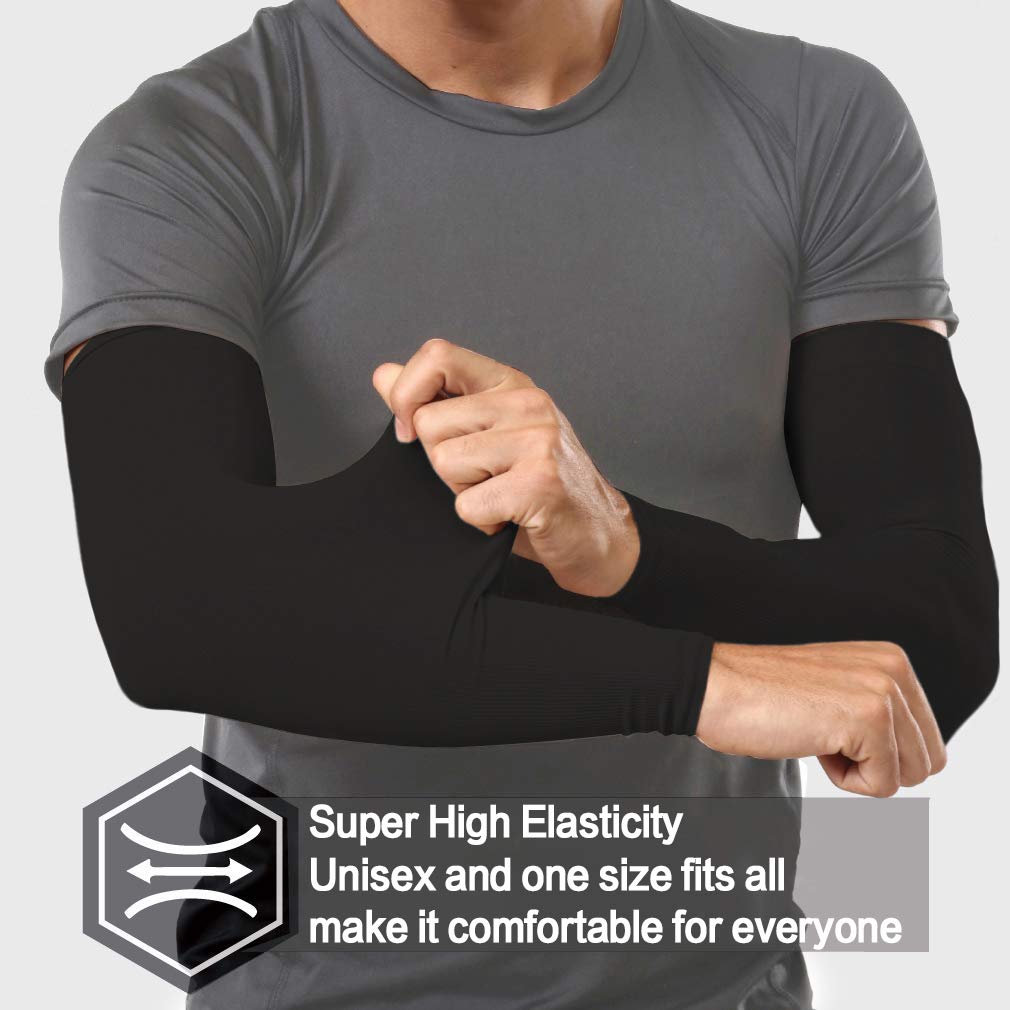 Feeke Arm Sleeves - 4 Pairs Anti-Slip Compression Sleeves for Cycling, Running and Outdoor Sports, Black