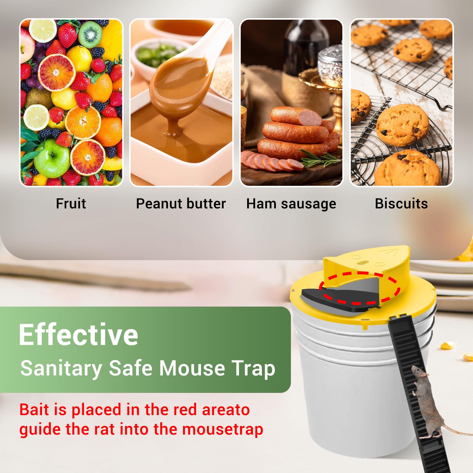 Mouse Trap Bucket Lid, Humane Non-Killer Mole Rat Traps,5 Gallon Bucket Compatible Auto Reset Mouse Trap, 2 Pack Reusable Mouse Trap Catch and Release for Indoor & Outdoor