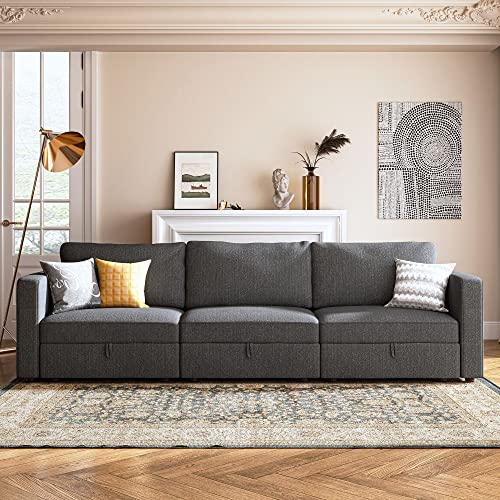HONBAY Oversized Modular Sofa with Storage Seats Modular 3 Seater Couch with Wide & Deep Seat, Dark Grey