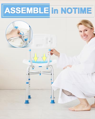 FSA HSA Heavy Shower Chair for Inside Shower with Back, Padded Shower Chair for Inside Bathtub with Grab Bar, Adjustable Shower Stool for Inside Shower for Senior/Elderly/Pregnant by SOUHEILO