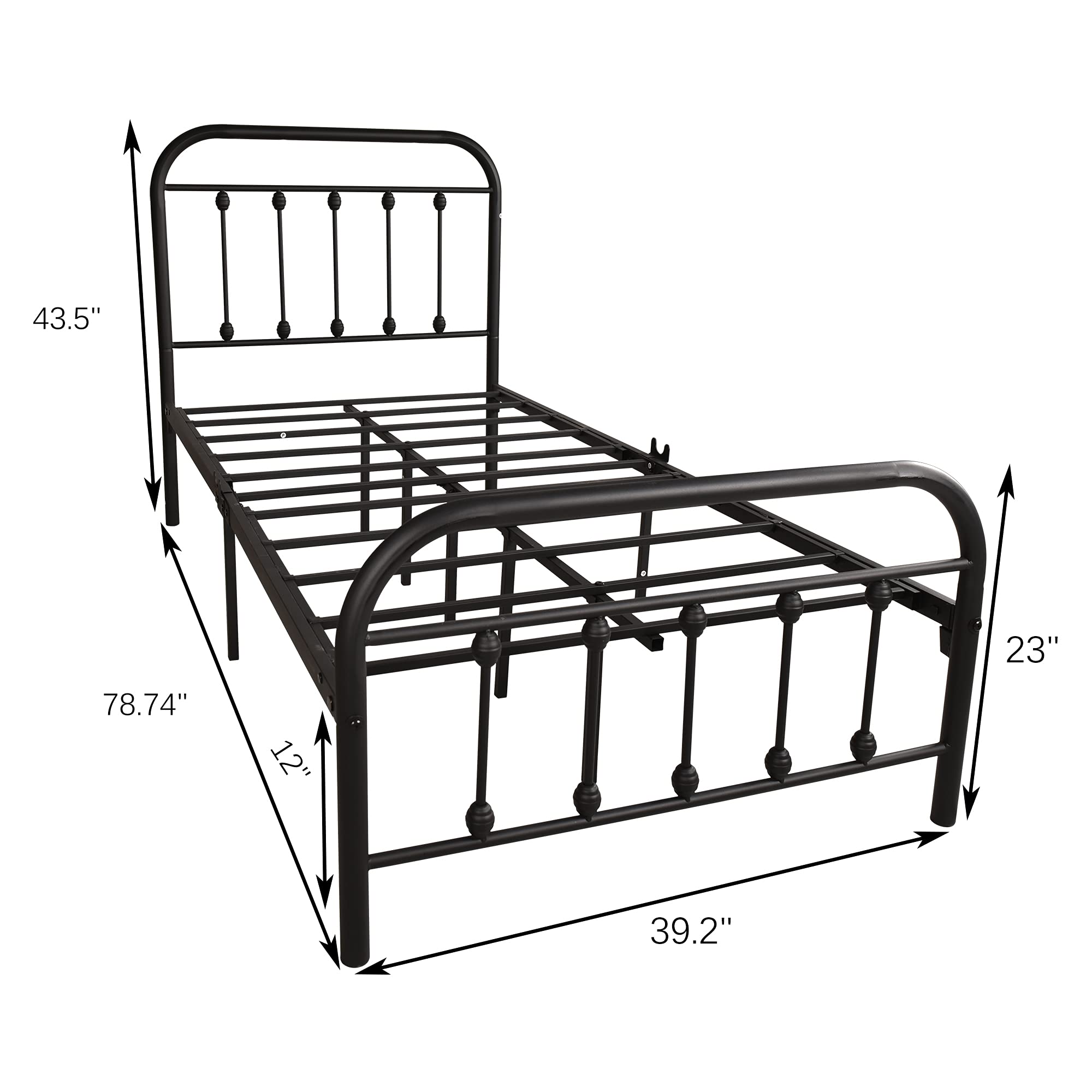 FANYHOME Twin Size Classic Metal Platform Bed Frame Mattress Foundation with Victorian Style Iron-Art Headboard/Footboard/Under Bed Storage/No Box Spring Needed/Black