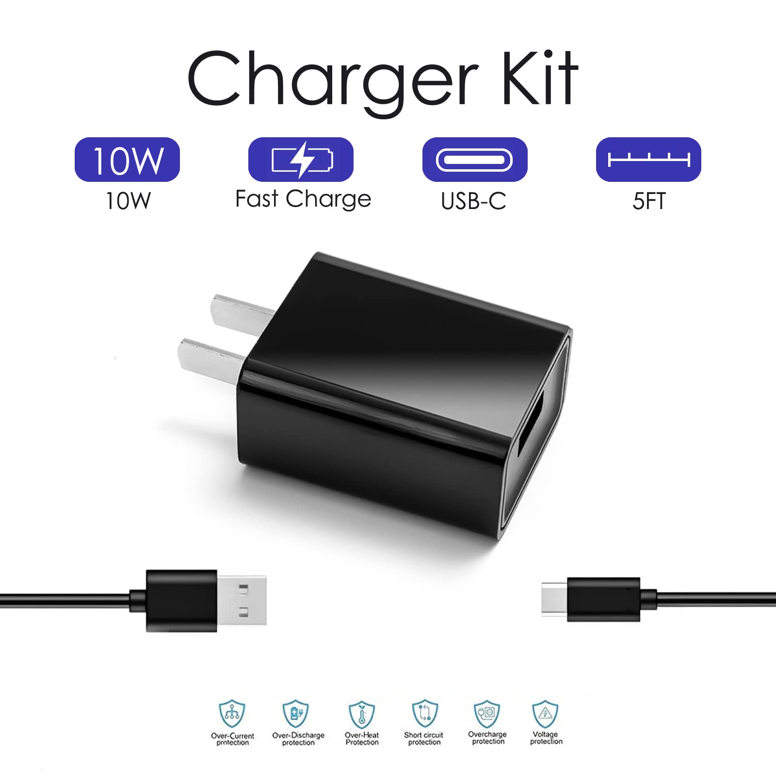 USB C Wall Charger Charging Cable Power Cord Wire Compatible for Vankyo MatrixPad S10 S20 S21 S30 P31 P40,Dragon Touch Max10 Max10 Plus Tablet,Alcatel Joy Tab 2 & More USB-C Tablet Charger (5FT)