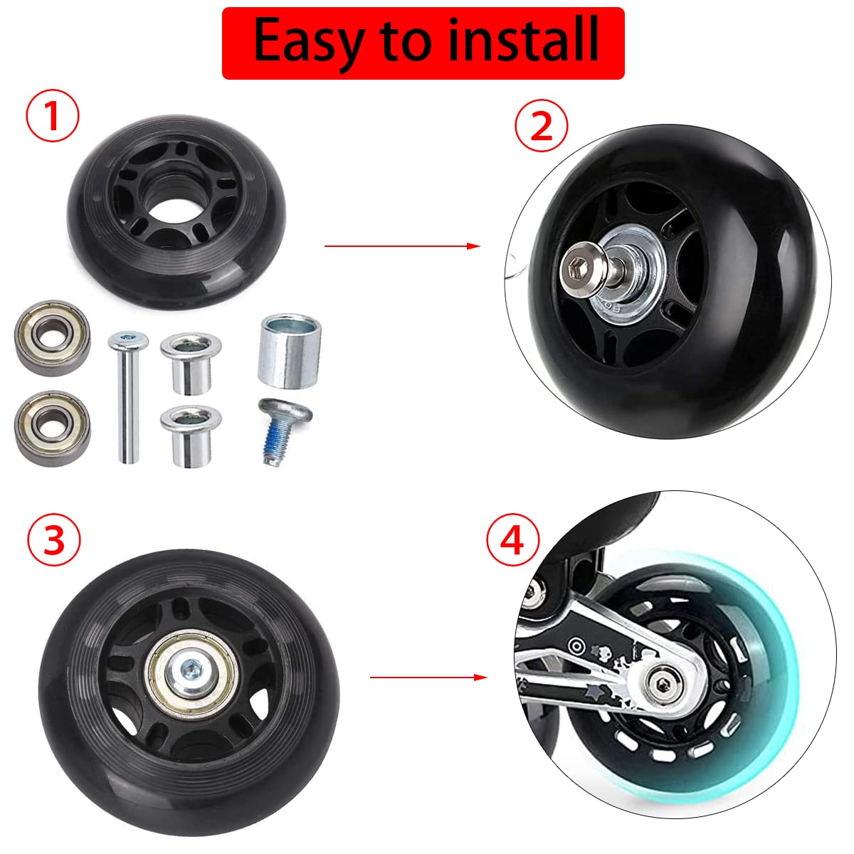 fshihine Inline Skate Replacement Shaft/Axle, Aluminum Alloy Skate Wheel Bearing Spacer Roller Skate Replacement Accessories with Axle, Axles Screws & 2 Wrench, Skate Wheel Bolt Set