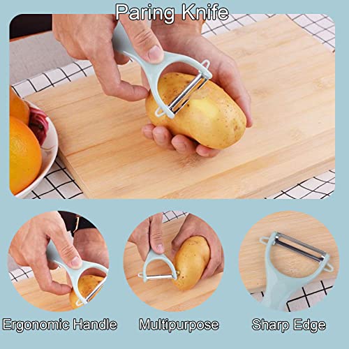 Magicorange Travel Cutting Board Set, 3 Pcs Portable Mini Camping Plastic Cutting Board Set & Stainless Steel Knife with Sheath, Fruits & Vegetable Peeler Scissors (Blue)