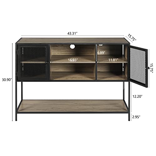 LTMEUTY Sideboard Buffet - Industrial Storage Cabinet, Coffee Bar Cabinet with Mesh Doors, Console Table Coffee Station, for Home, Living Room, Dining Room, Kitchen, Light Brown