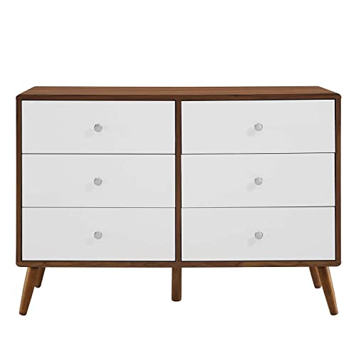 Modway Transmit Mid-Century Modern 47" Wood Dresser in Walnut White