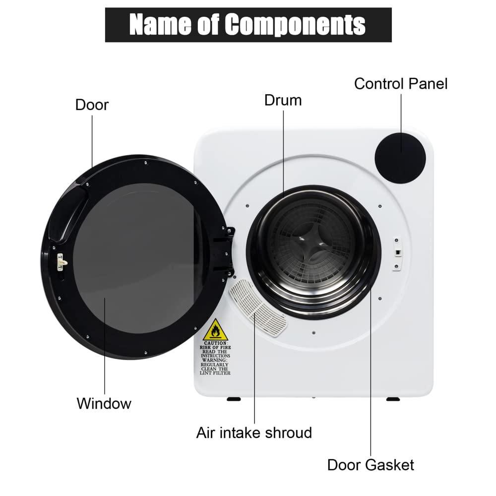 ROVSUN 13.2LBS Electric Compact Clothes Dryer, 3.22 Cu.Ft Portable Front Load Tumble Laundry Dryer w/Stainless Steel Tub, Easy Button Control, Ideal for Home, Apartment, Dorm, RVs, White