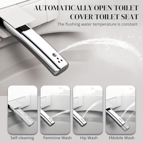 Smart Toilet, One-Piece Tankless Bidet Toilet with Auto Flush, Heated Seat, Auto Open & Close Lid, Foot Sensor, Warm Water Sprayer & Dryer, LED Nightlight, Remote and Knob Control for Janitorial