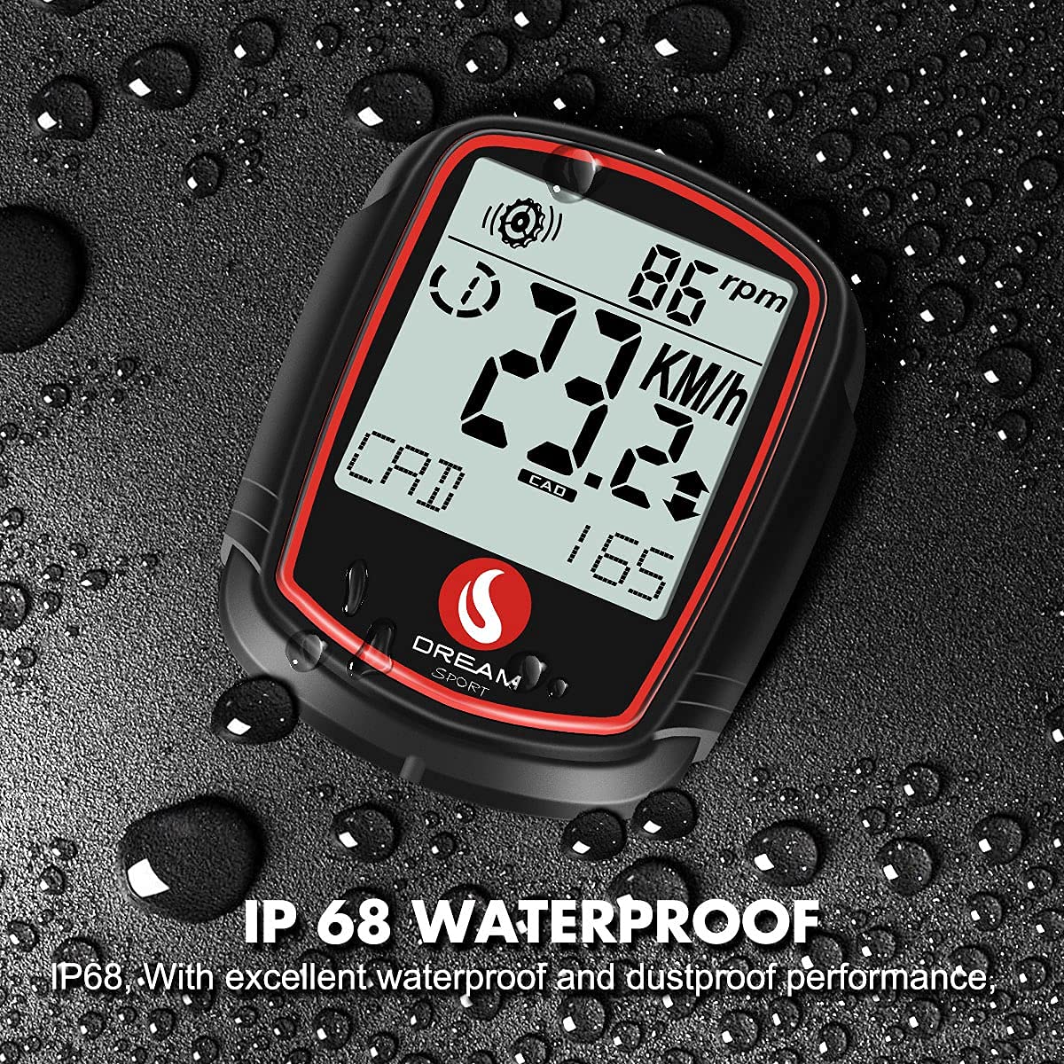DREAM SPORT Wireless Bike Computer with Cadence Speed Sensor Heart Rate Monitor Speedometer Odometer with Backlight Altimeter HRM Calories Black (DCY438)
