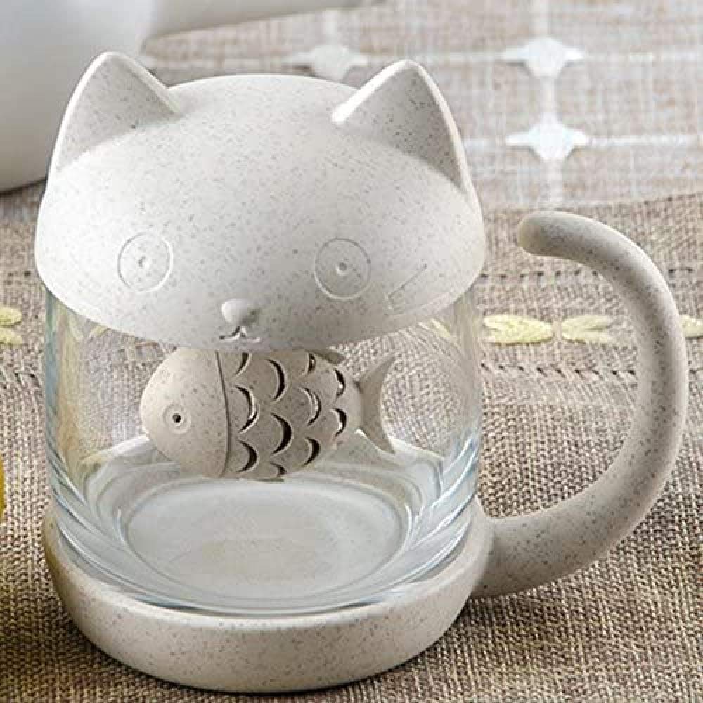 Glass Dog Tea Cup Mug Water Bottle-with Fish Tea Filter Infusion Filter 250ml 12.5X8.6X11.9cm