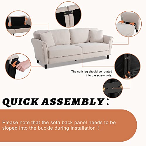 Shintenchi 87 inch Modern Sofa Couch for Livingroom, Mid-Century Loveseat Furniture with Hardwood Frame, Upholstered Couch, Rounded Arms, Deep Seat Sofa Bed for Bedroom, Beige