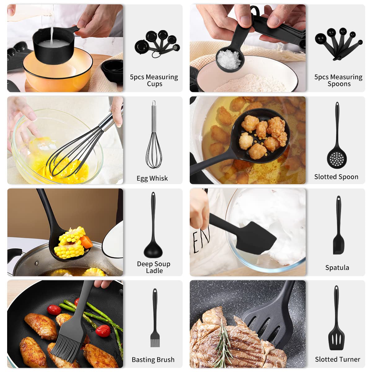 Knife Set for Kitchen with Block, 35Pcs High Carbon Stainless Steel Chef Knife Set Kitchen Knife Set and Silicone Kitchen Utensils Set, Knife Sharpener Rod Scissors Knives Set Ultra Sharp Easy-Grip