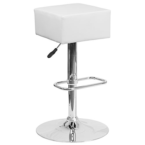 Flash Furniture Contemporary Orange Vinyl Adjustable Height Barstool with Square Seat and Chrome Base