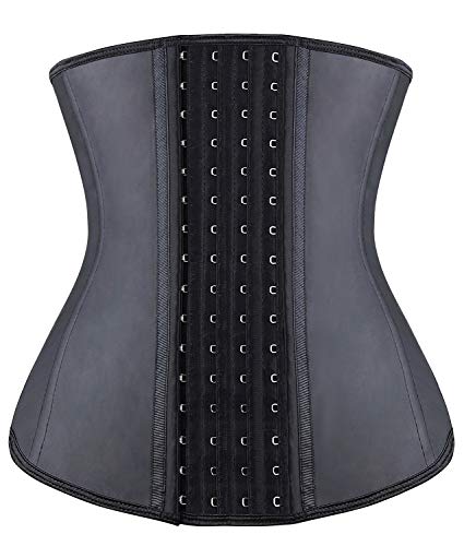 YIANNA Long Torso Waist Trainer for Women Latex Underbust Waist Corsets Cincher Hourglass Body Shaper 4 Row Hooks, (Size L, Black)