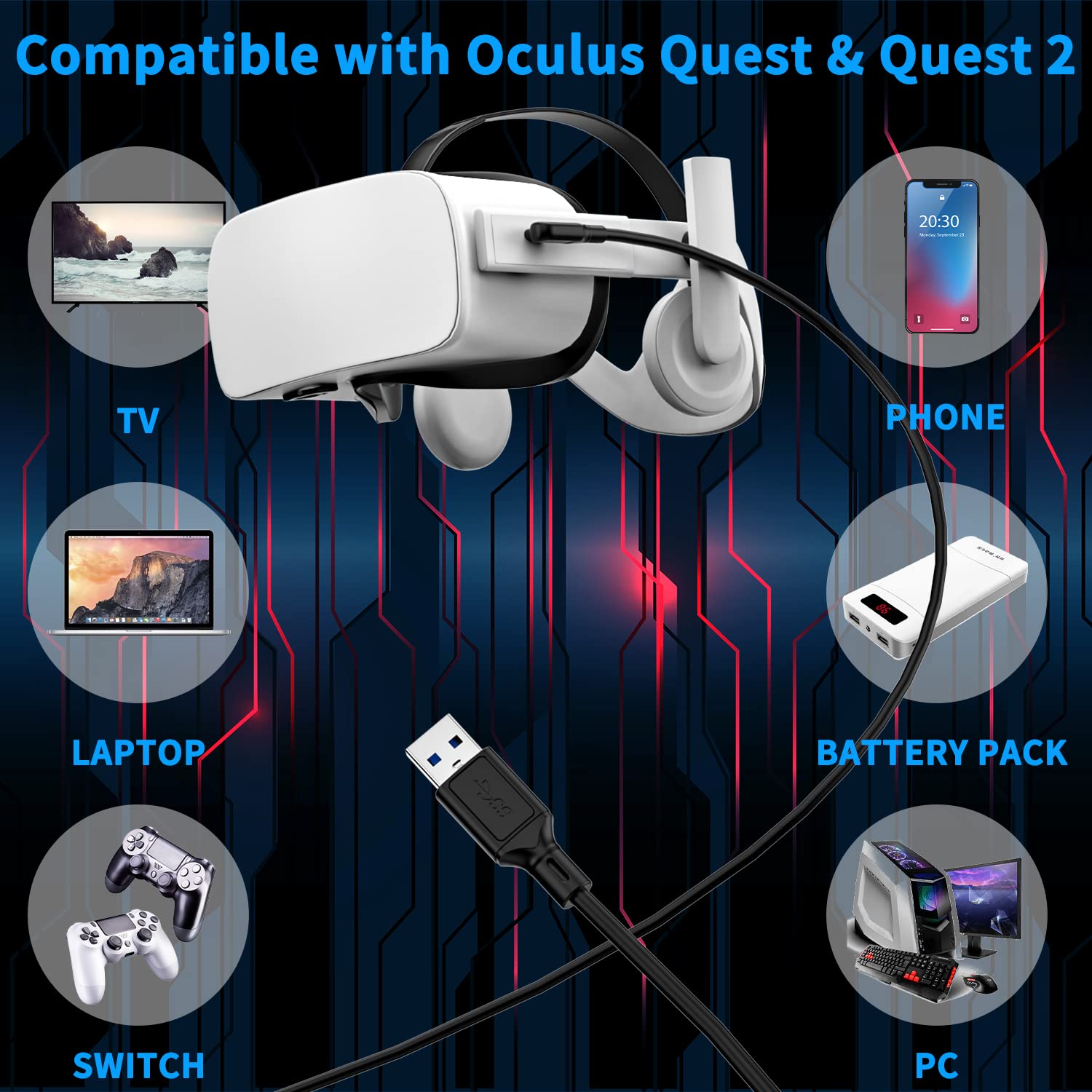 Jasput USB C Cable 16FT,Nylon braided USB C Charging Cable Phone Charger Cord Compatible for Oculus Quest 2,Laptop,Phone Charger,Pixel