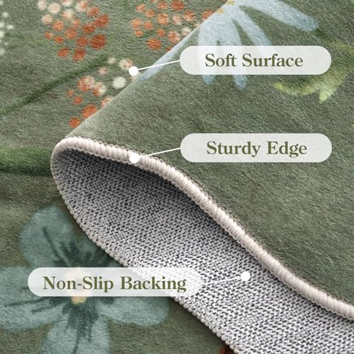 Lahome Floral Rugs for Entryway, 2X3 Washable Kitchen Rugs Ultra-Thin Soft Rug, Non Slip Indoor Door Mat Stain Resistant Boho Small Rug Low-Pile Throw Rug for Bathroom Bedroom(2x3ft,Green)