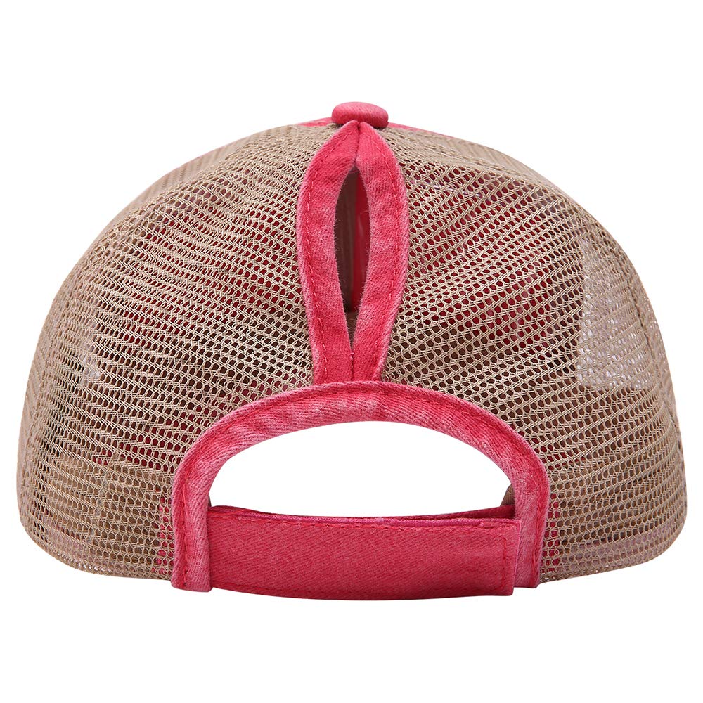 DOANNOTIUM Ponytail Baseball Cap Women Retro Washed Cotton Visor Dad Hat Adjustable Trucker Ponycaps (Red)