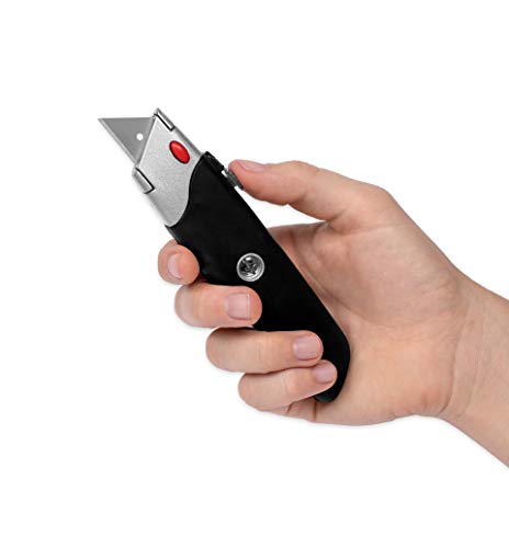 Internet's Best Premium Utility Knife - Set of 20 - Retractable Razor Knife Set – 5 Extra Blade Refills - Box Cutter Locking Razor Knife – Rubber Grip - Black