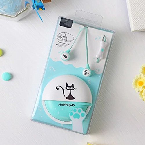 QearFun Stereo 3.5mm in Ear Cat Earphones Earbuds with Microphone with Earphone Storage Case for Smartphone MP3 iPod PC Music (Blue)