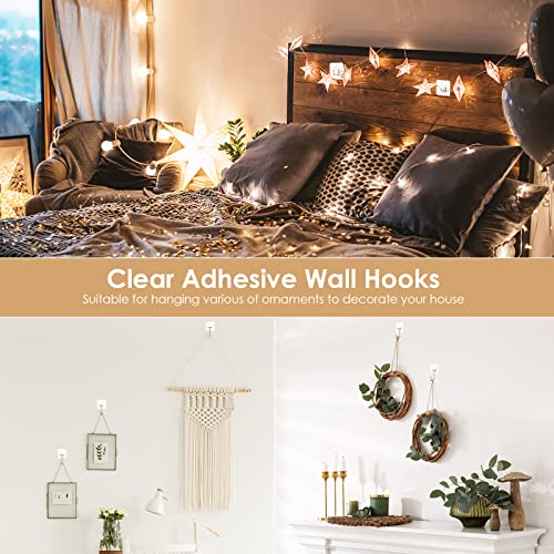 MUSICATE Large Adhesive Hooks, Transparent Self Adhesive Wall Hooks Heavy Duty 22 LB Waterproof Sticky Hooks Reusable Seamless Hooks Utility Hooks for Bathroom Kitchen Ceiling Office 10 Packs