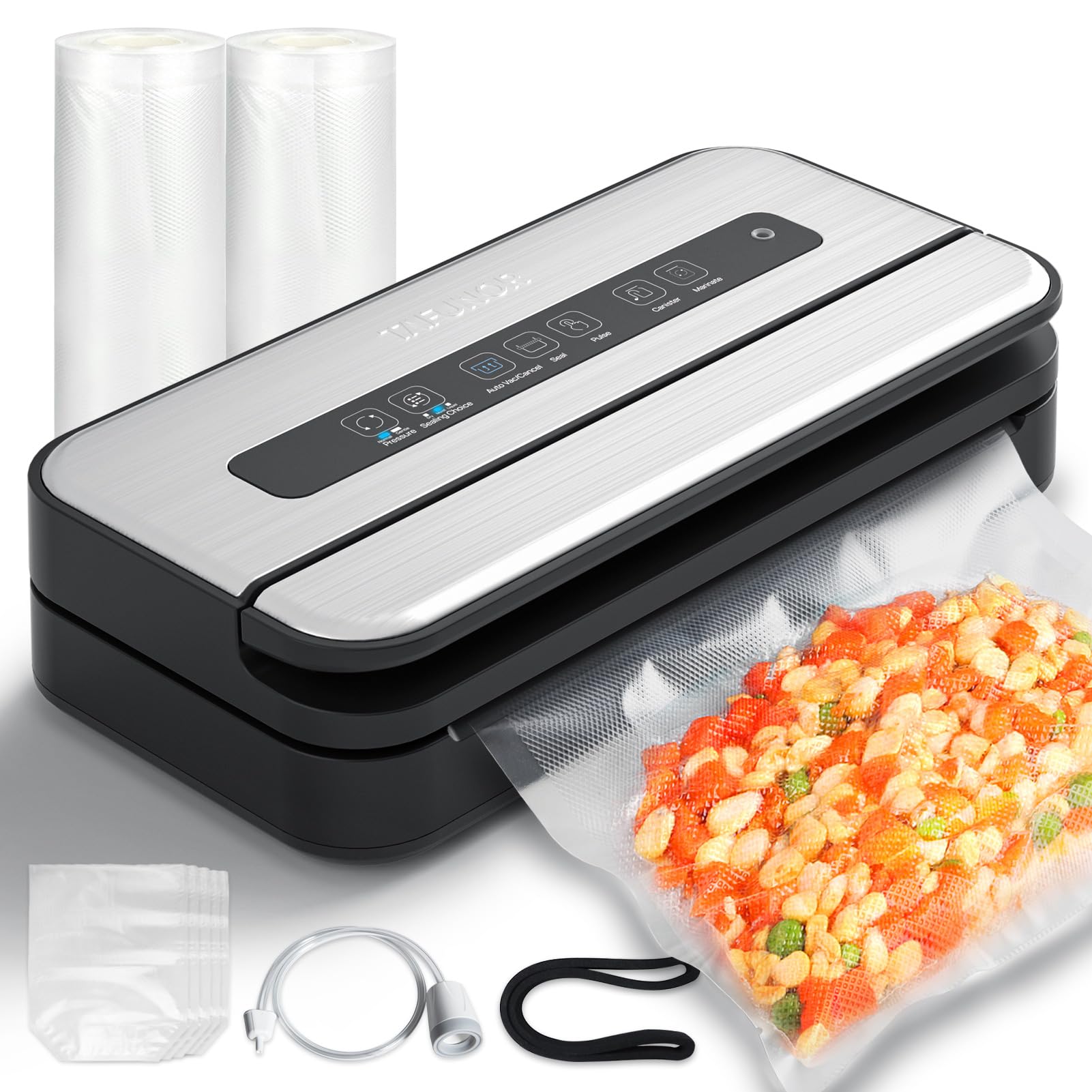 Liquid Vacuum Sealer Machine, 90Kpa Vacuum Sealer for Liquid/Dry/Moist food, Double Heat Seal, Easy-Lock Handle, Built-in Cutter and Bag Storage & Removable Drip Tray | 2 Bag Rolls
