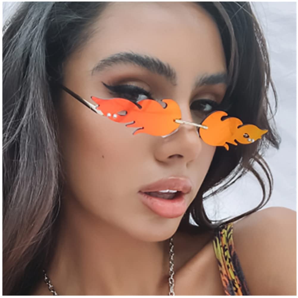 ENTHYI Polygon Flame Sunglasses for Women Frameless Party Colorful Punk Eyewear Cosplay Glasses Men