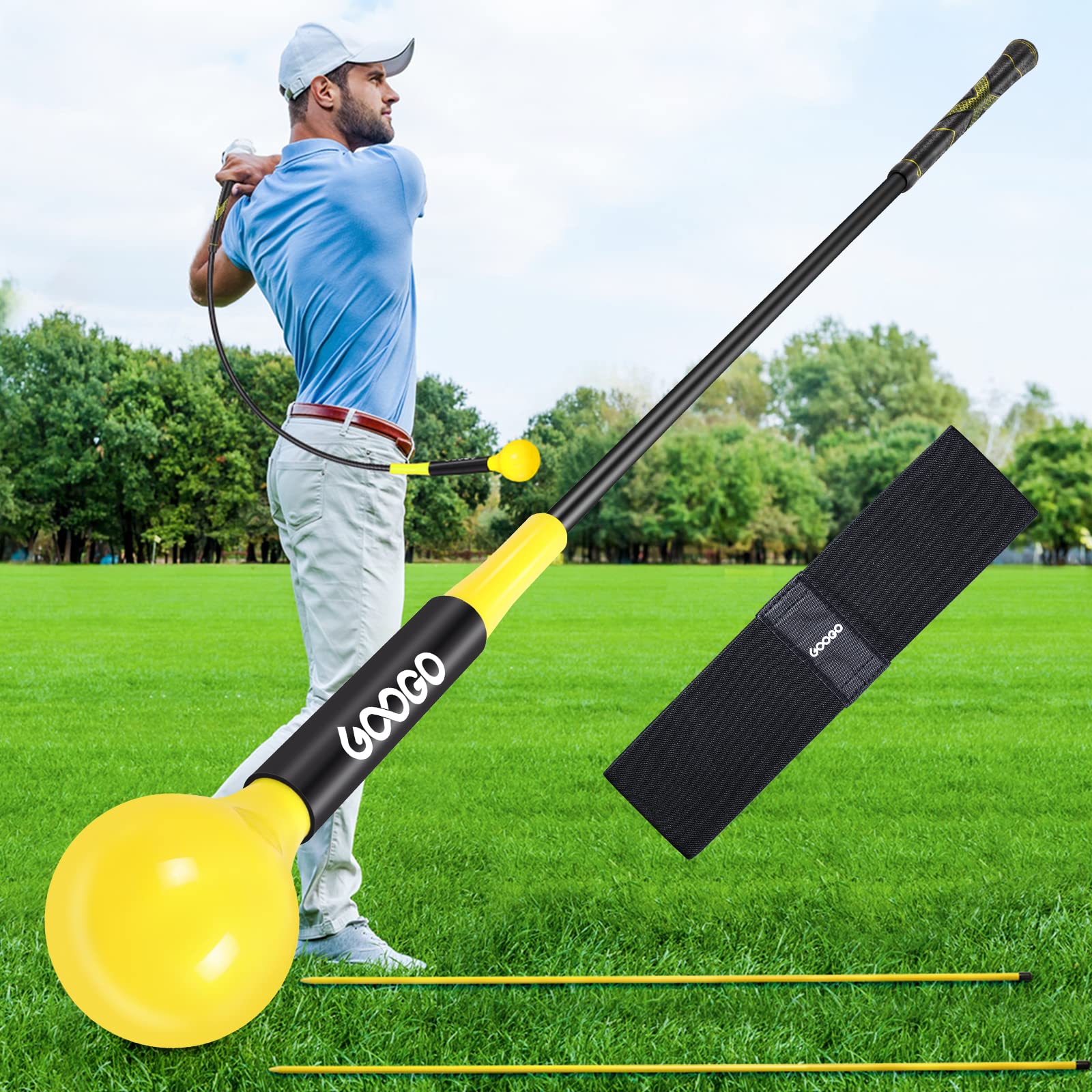 Googo Golf Flex Swing Trainer Aid, 48"/40" Golf Training and Correction Equipment Comes with Arm Band & Alignment Sticks, Golf Warm-up Stick for Strength Flexibility Tempo, for Men Women Beginners