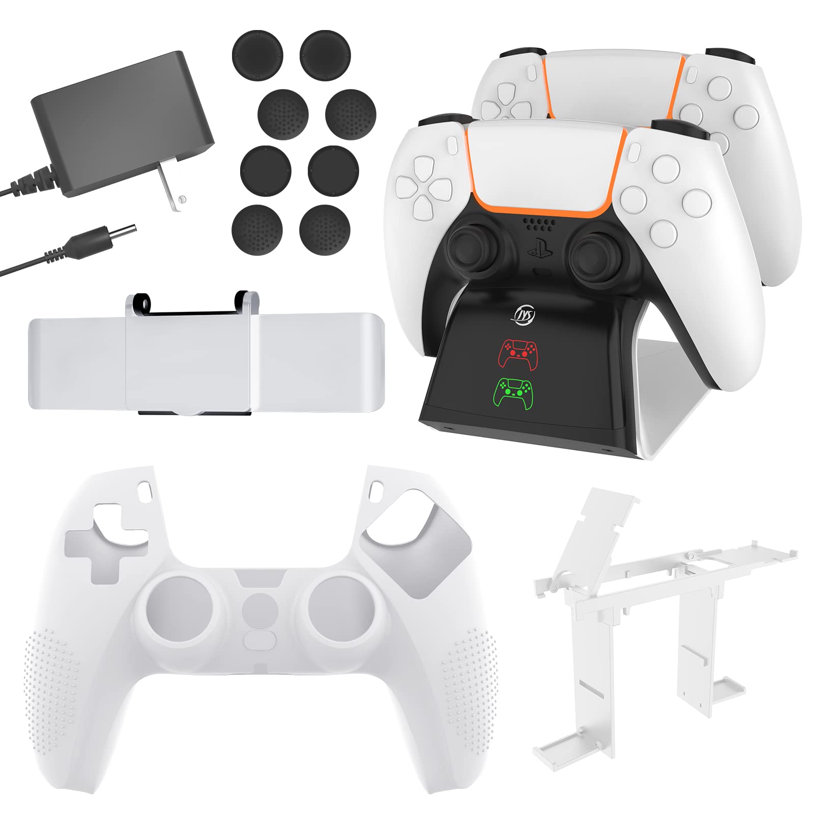 JDDWIN Controller Charger Accessories Kit, Charging Dock Station for PS5 Controllers, Fast Charging Station,thumb grip,silicone case,privacy cover,controller and headset holder.