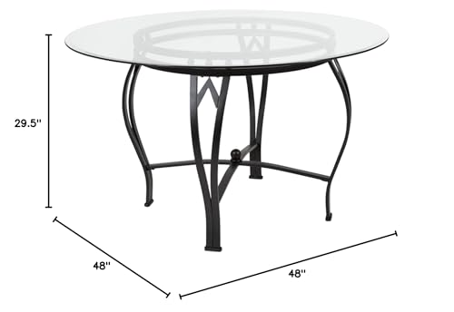 Flash Furniture Syracuse Round Glass Dining Table with Metal Frame, 48'', Black