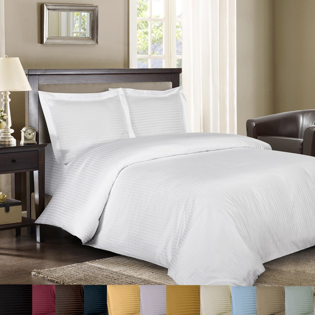 Royal Hotel's 8pc Full Size Bed-in-a-Bag Striped Ivory 600-Thread-Count Siberian Goose Down Alternative Comforter 100 Percent Cotton - Includes Sheets and Duvet Cover Sets