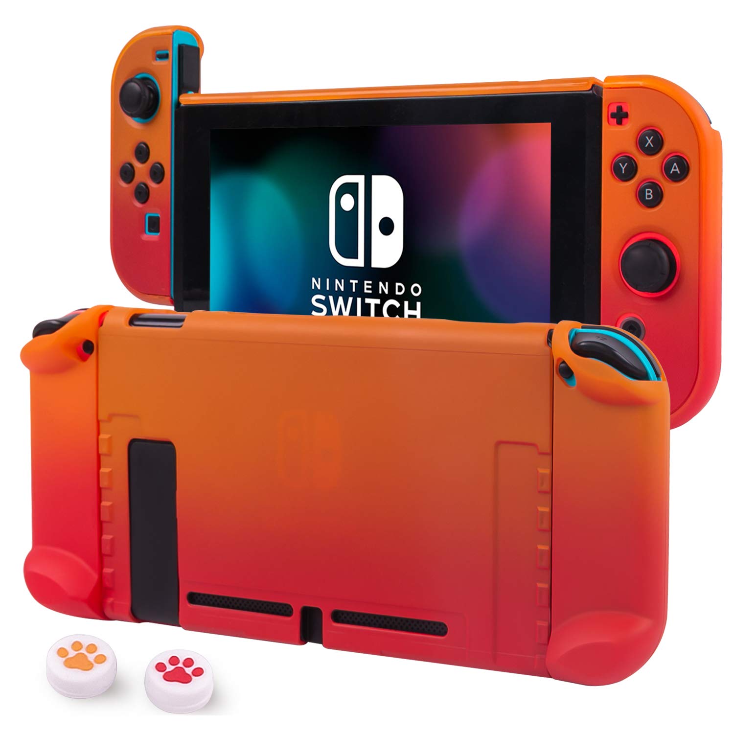 Cybcamo Protective Case Cover for Nintendo Switch, Hard Shell Case Handheld Grip for Nintendo Switch Console and Joy-Con Controllers with 2 Thumbsticks (Orange)