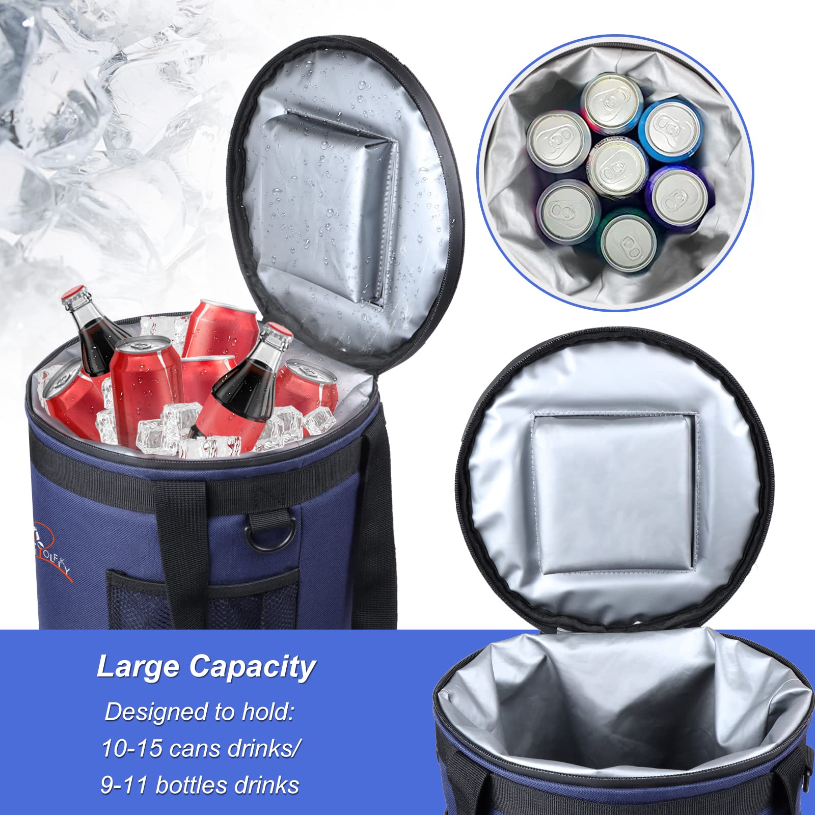 GOOLFIKY Golf Cooler Bag Golf Cart Cooler, Leakproof Insulated Soft Cooler Large Collapsible Cooler Bag, Personal Travel Cooler Golf Push Cart Accessories (Blue)