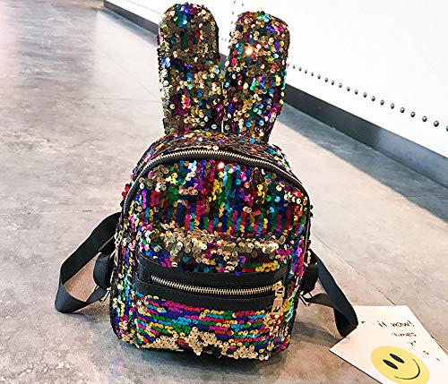 Gulilasa Shoulder Bag For Women With Cute Rabbit Ears Backpack Sequins Shoulder Bag Travel Day pack(Colors)