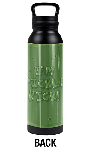 Rick And Morty OFFICIAL I'm Pickle Rick 24 oz Insulated Canteen Water Bottle, Leak Resistant, Vacuum Insulated Stainless Steel with Loop Cap, Black