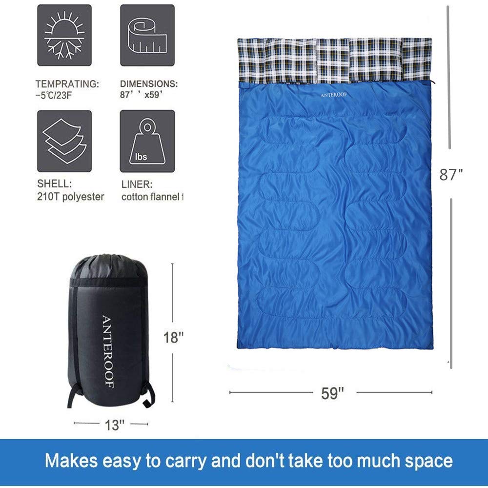 Double Sleeping Bag 2 Person Sleeping Bags with 2 Pillows Adults Teens Portable Lightweight XL Camping Sleeping Bag for Camping Backpacking Hiking Outdoor, 2022 Upgraded