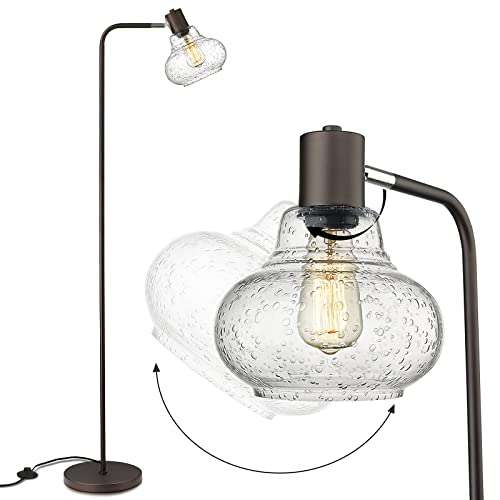 ELYONA Farmhouse Standing Light, Bubble Glass Tall Pole Lamp, Adjustable Industrial Floor Lamp for Bedroom Living Room Office, Edison 6W Bulb Included, Oil Rubbed Bronze Finish