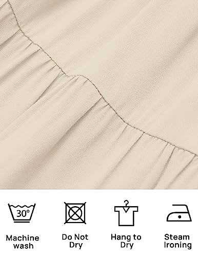 ZESICA Women's Casual Square Neck 3/4 Puff Sleeve Solid Color Smocked High Waist Flowy Midi Dress,Beige,Small