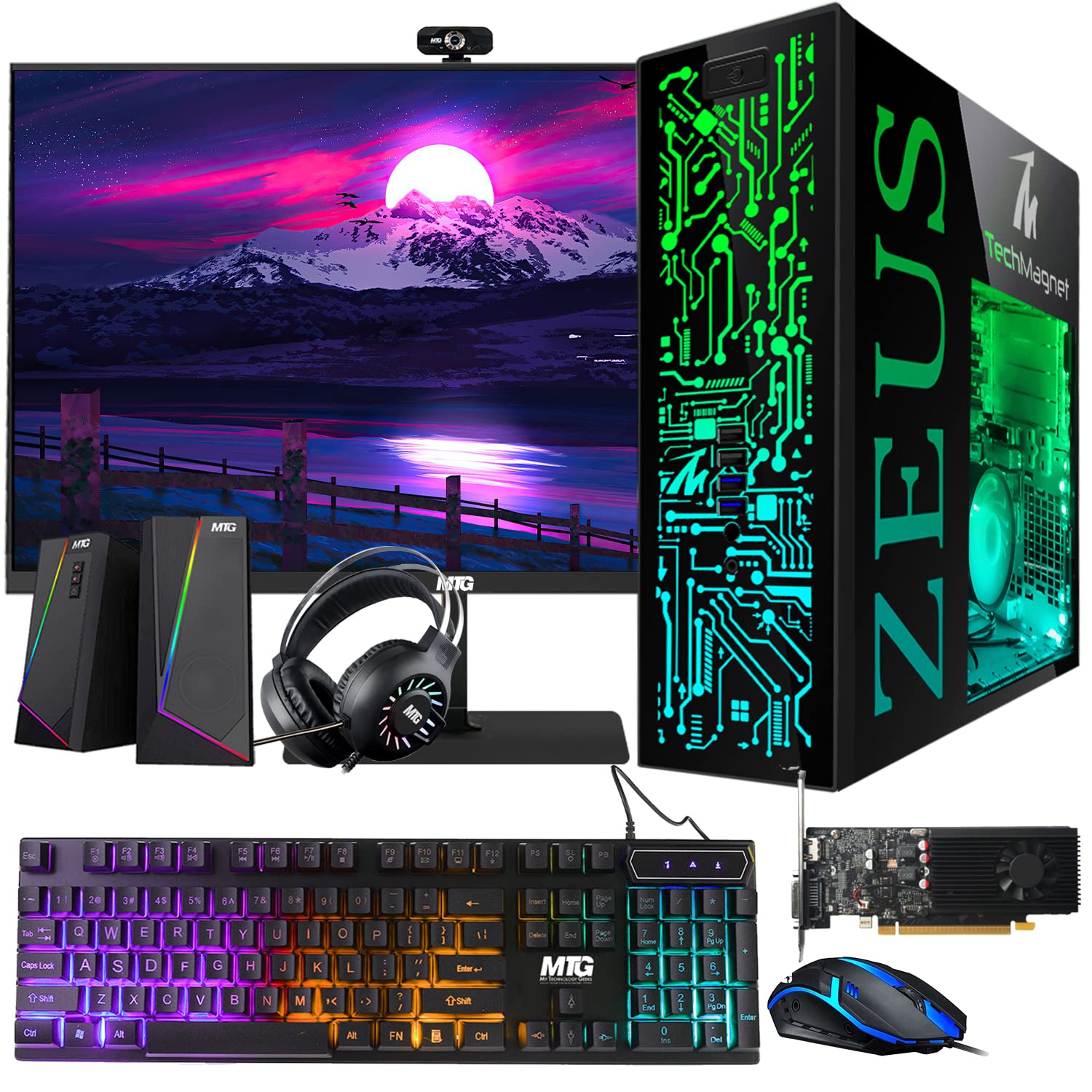 Gaming Desktop PC, Intel i7 6th Gen, TechMagnet Zeus Pro 6, GT 1030, 16GB ARGB RAM, 1TB SSD + 4TB HDD, 27 Inch 165hz Monitor, RGB Keyboard Mouse Speaker Headphone, Webcam, Win 10 Pro (Renewed)