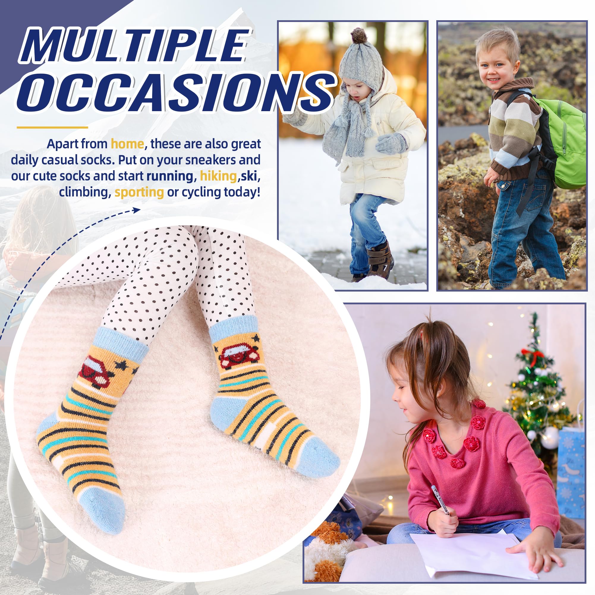 Eocom 6 Pairs Children's Winter Warm Wool Animal Crew Socks Kids Boys Girls Socks (Car, 1-3T)