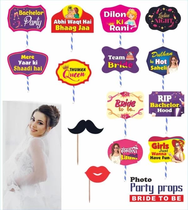 Smizzy Wedding Marriage Party Photo Booth Props DIY Kit (48 Pieces) for Indian Shaadi Function- Haldi Mehandi Bride and Groom Mix